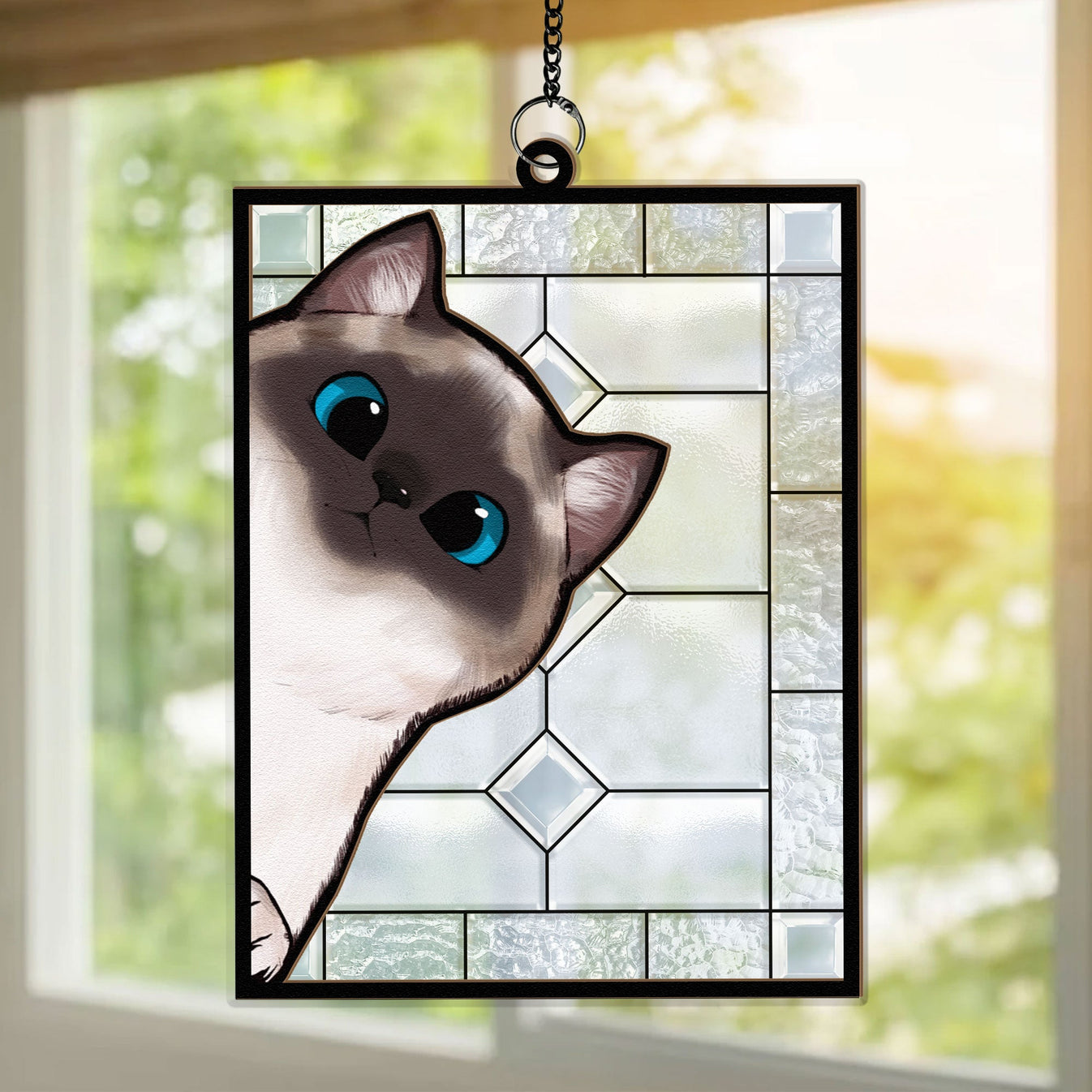 Cat Sun Catcher Decor Hello Kitty Round Stained Glass Suncatcher For ...