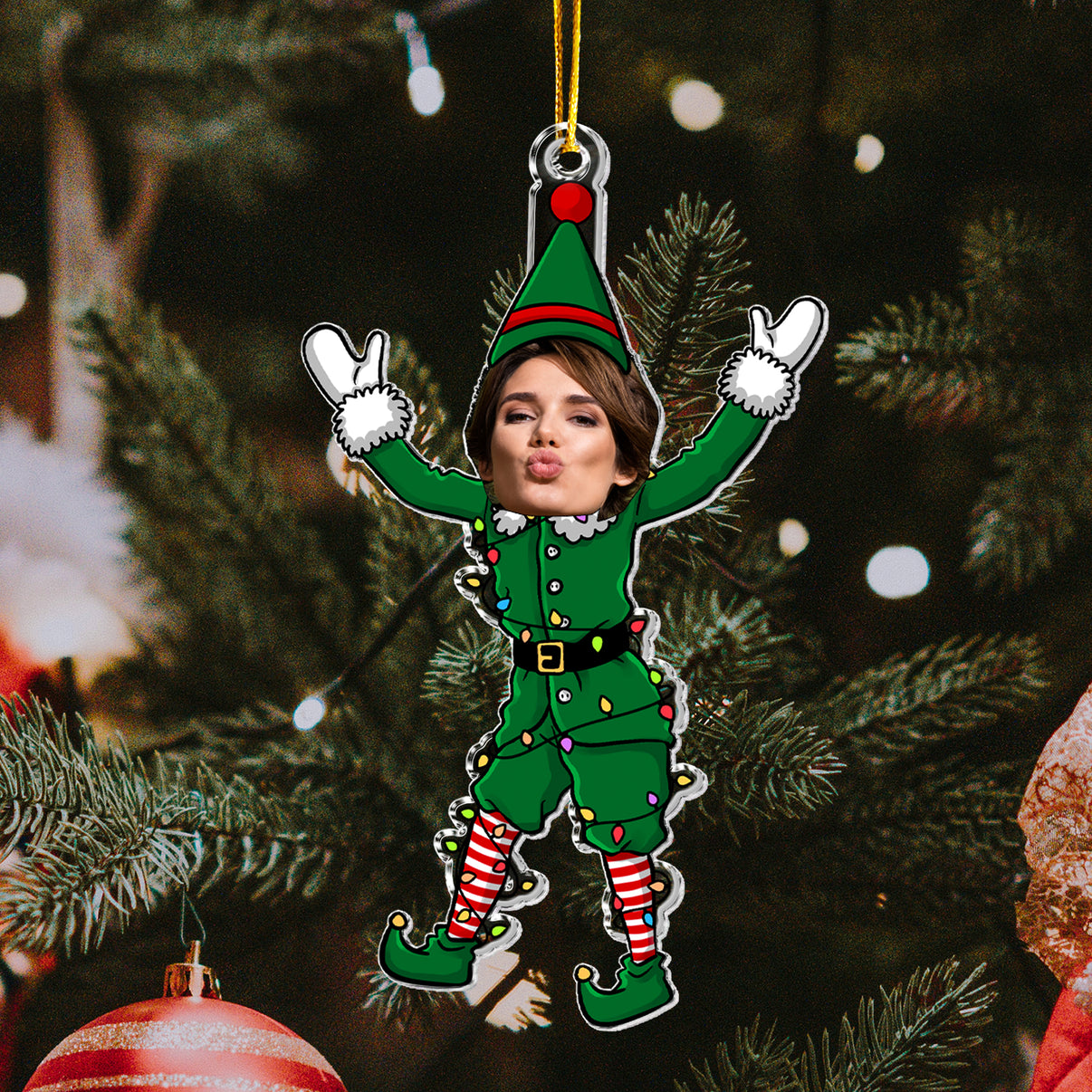 Funny Elf Family Custom Face - Personalized Acrylic Photo Ornament ...