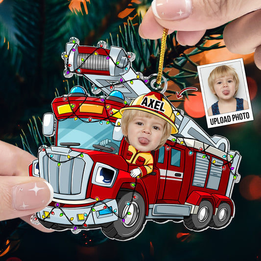 Funny Fire Truck Custom Kid Face - Personalized Acrylic Photo Ornament ...