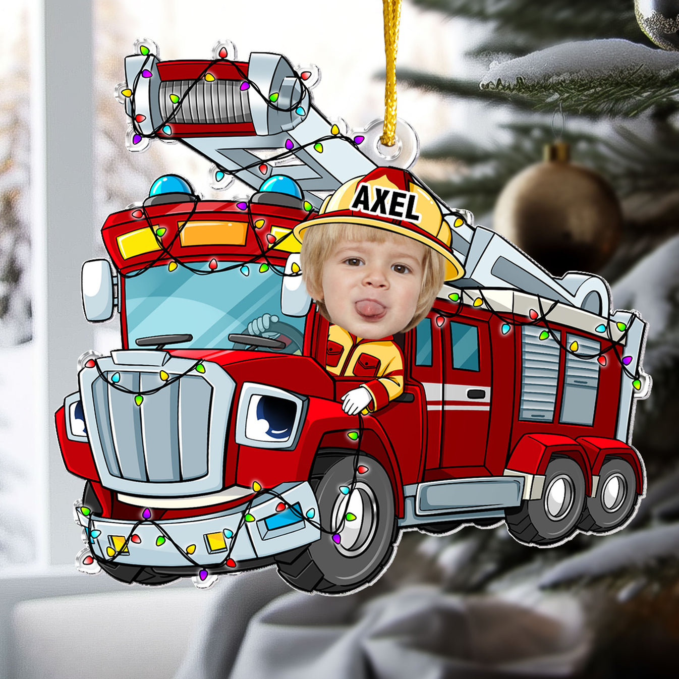 Funny Fire Truck Custom Kid Face - Personalized Acrylic Photo Ornament ...