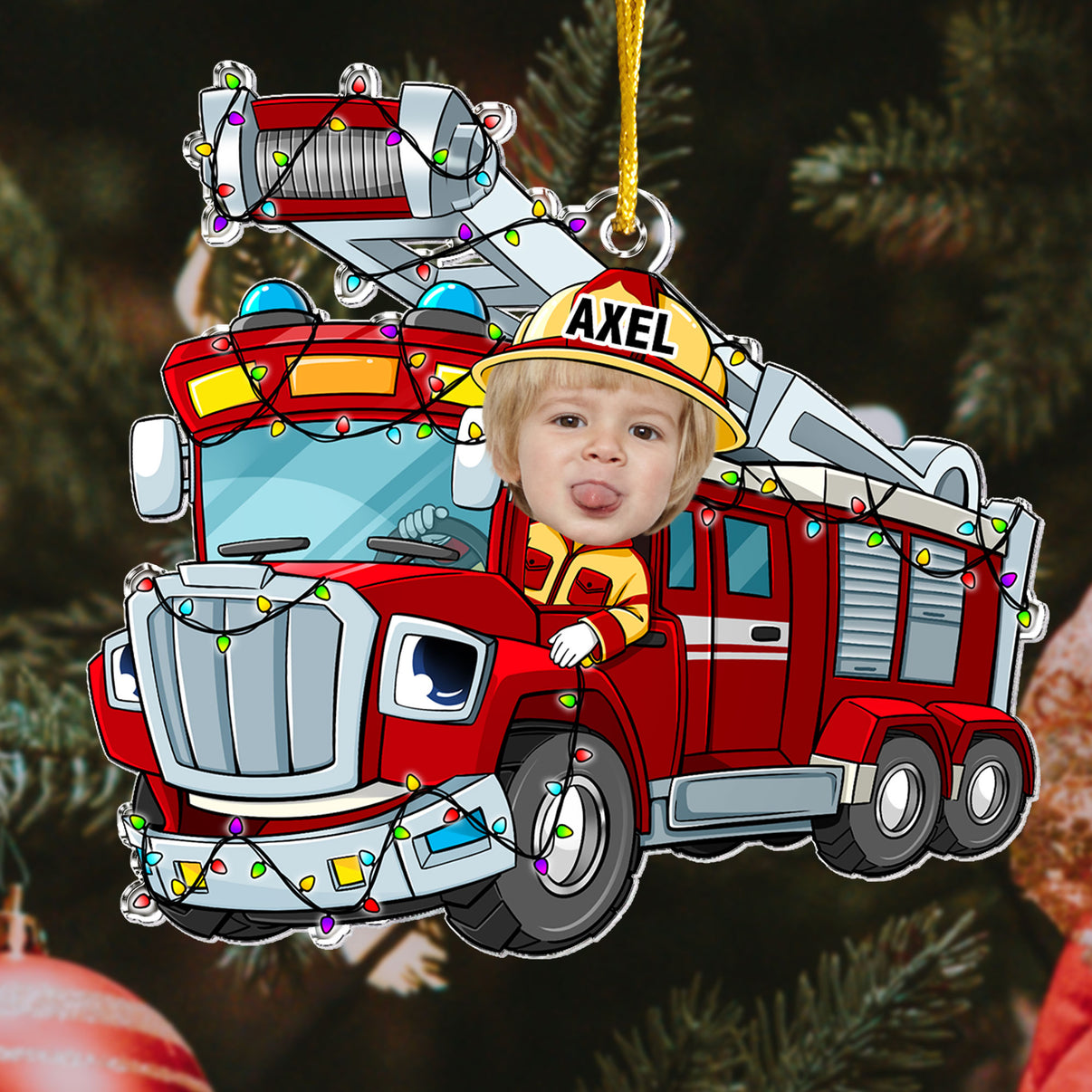 Funny Fire Truck Custom Kid Face - Personalized Acrylic Photo Ornament ...