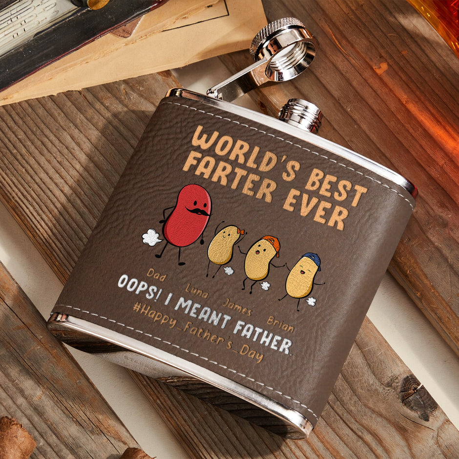 Funny Gift World's Best Farter Ever - Personalized Leather Flask – Macorner