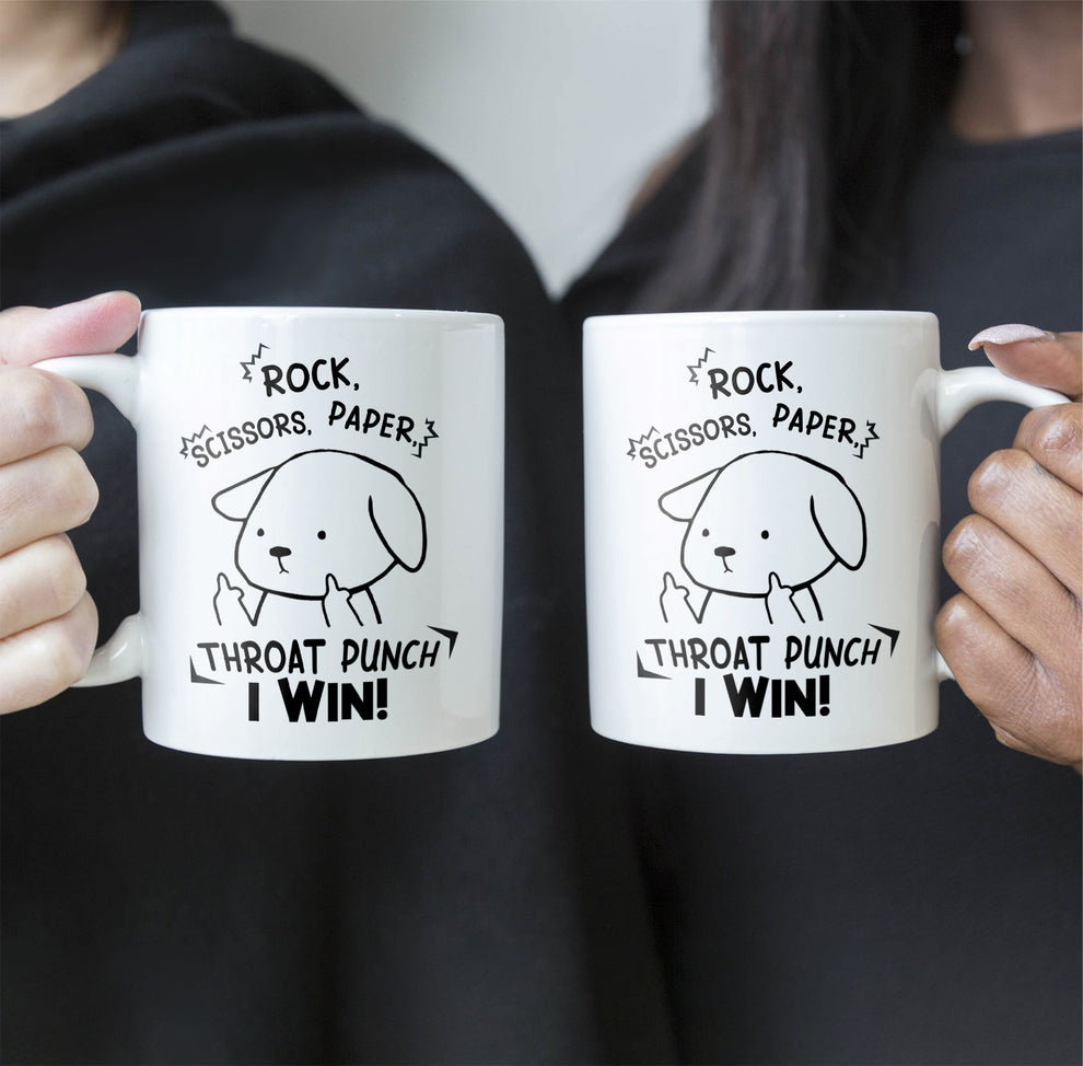 Funny Mug - Rock Paper Scissors Throat Punch I Win - Fun Gifts For Cow ...