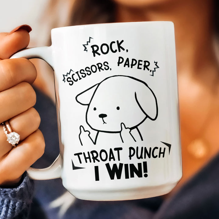 Funny Mug - Rock Paper Scissors Throat Punch I Win - Fun Gifts For ...