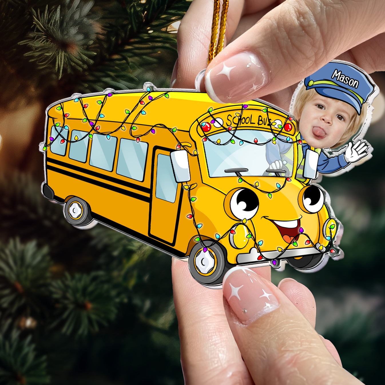 Fuuny School Bus Cartoon Custom Kid Face - Personalized Acrylic Photo ...