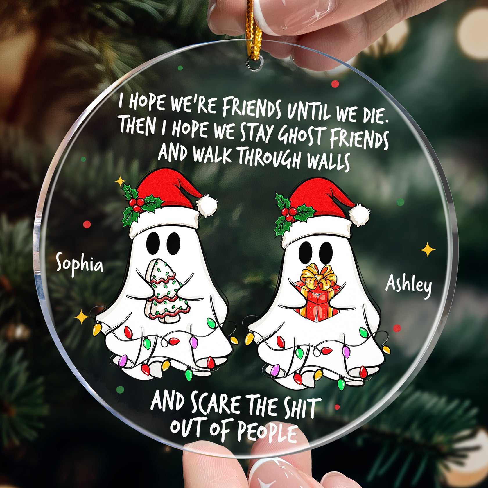 Ghost Friends Funny Christmas - Personalized Acrylic Ornament – Macorner
