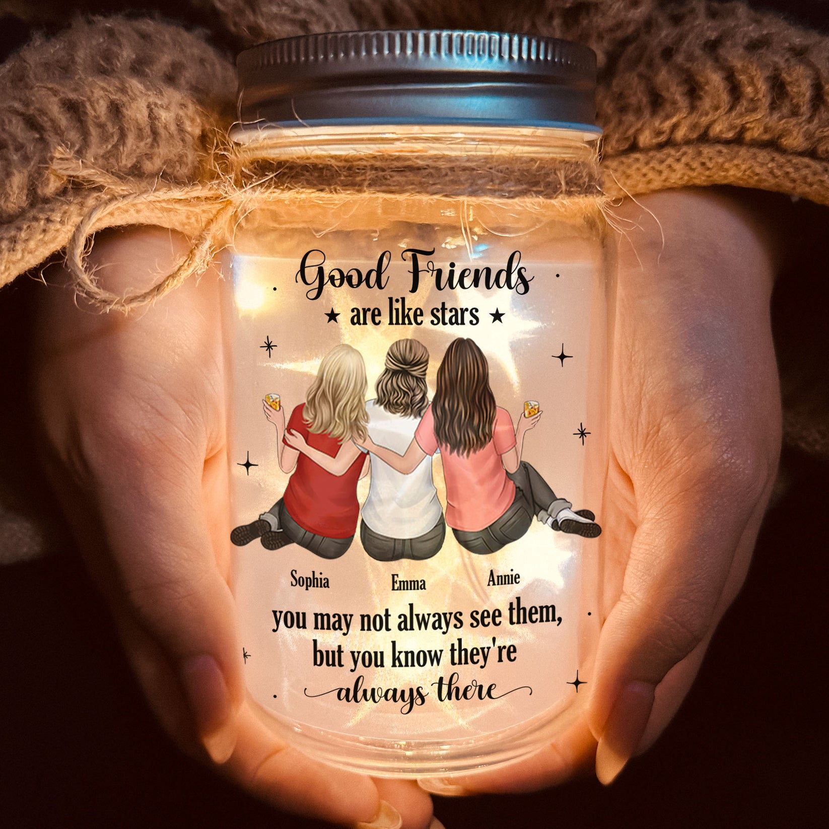 Gift For Besties Good Friends Are Like Stars - Personalized Mason Jar ...