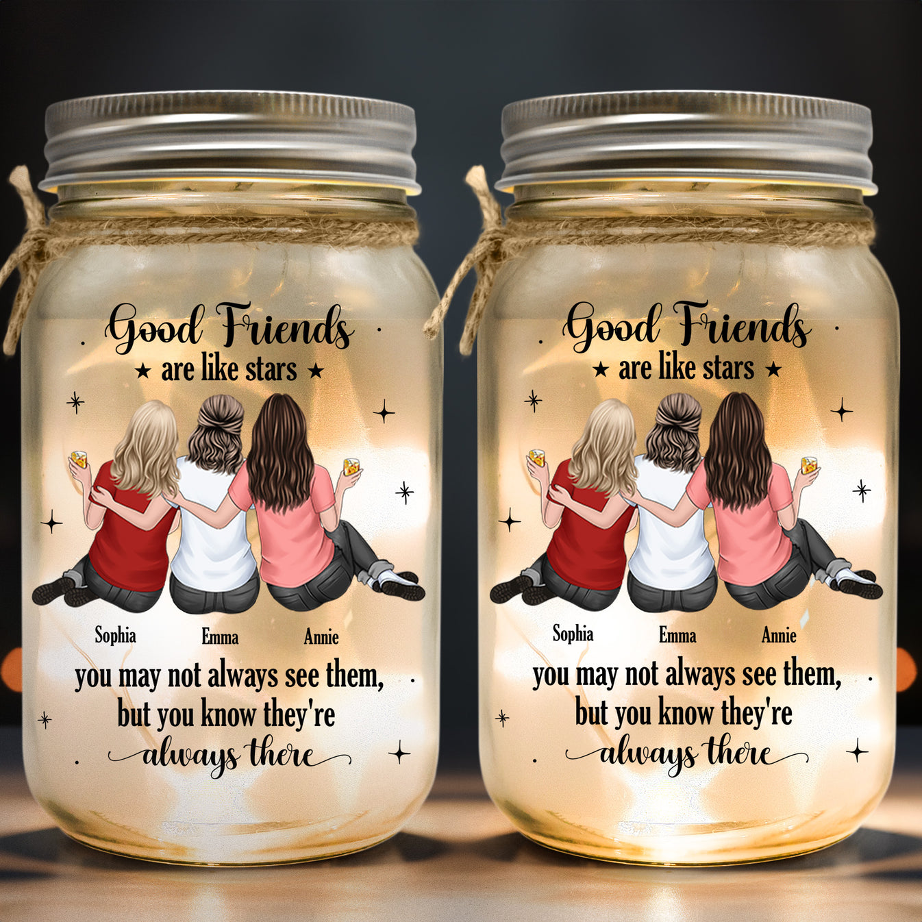 Gift For Besties Good Friends Are Like Stars - Personalized Mason Jar ...