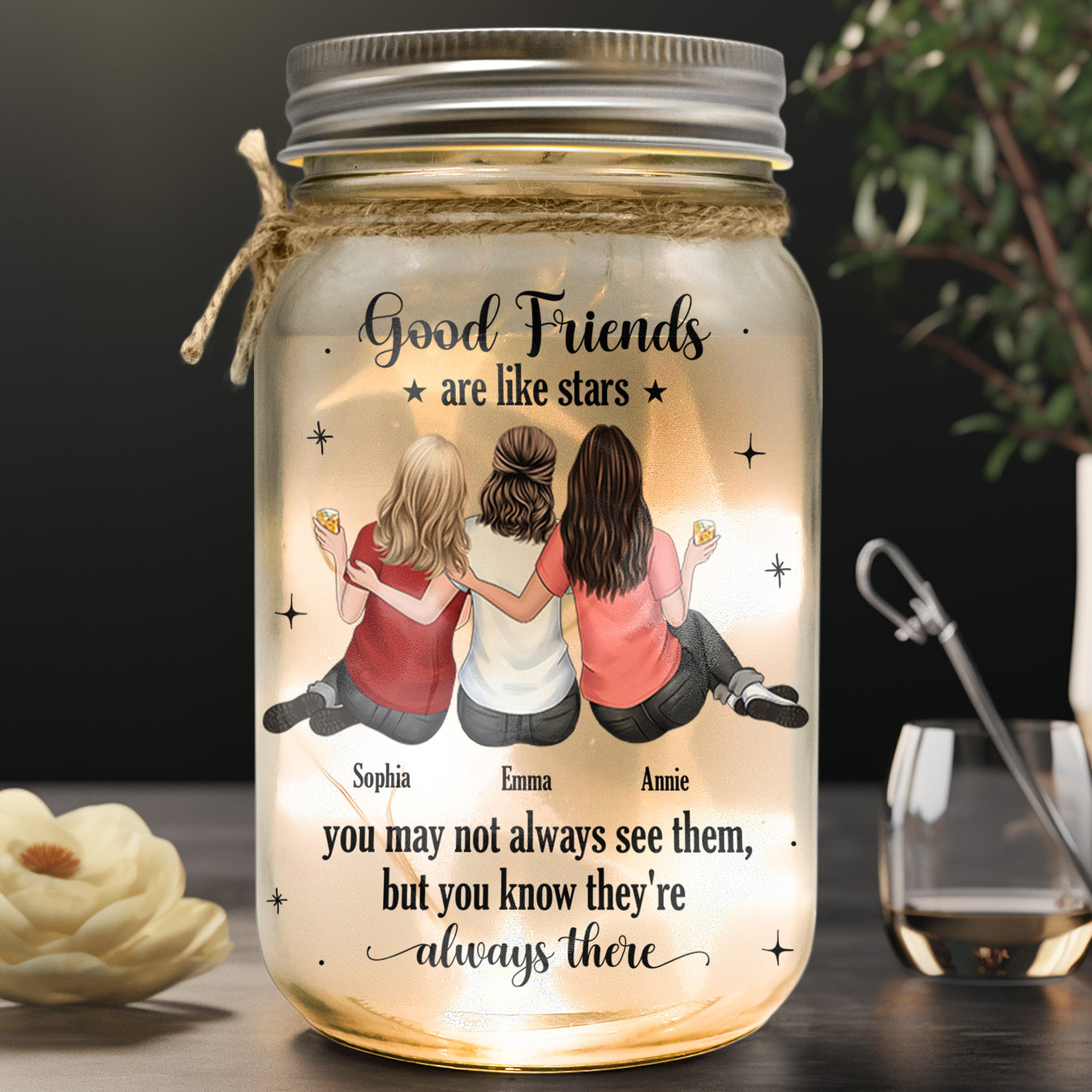 Gift For Besties Good Friends Are Like Stars - Personalized Mason Jar ...