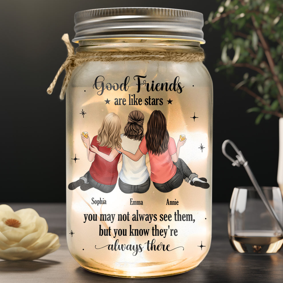 Gift For Besties Good Friends Are Like Stars - Personalized Mason Jar ...