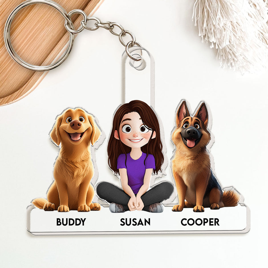 Girl And Dogs - Personalized Acrylic Keychain – Macorner