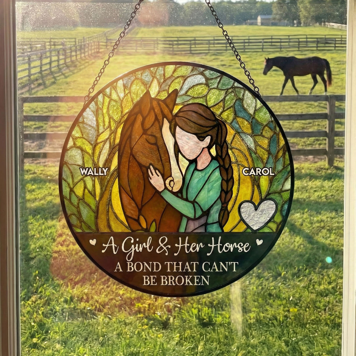 Girl & Horse A Bond Can't Be Broken - Personalized Stained Glass Window ...
