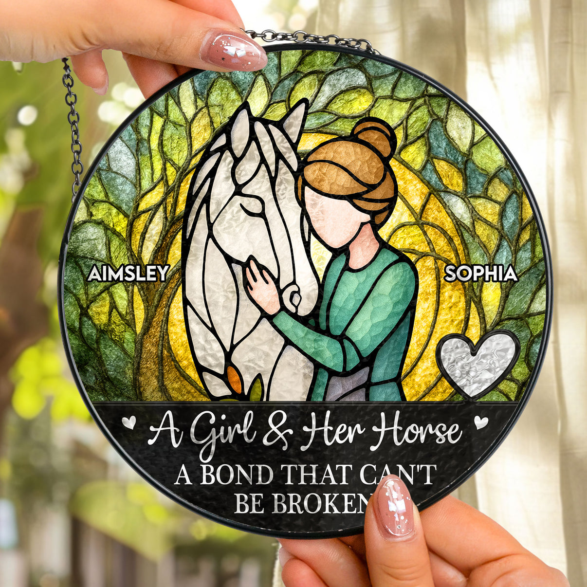 Girl & Horse A Bond Can't Be Broken - Personalized Stained Glass Window ...