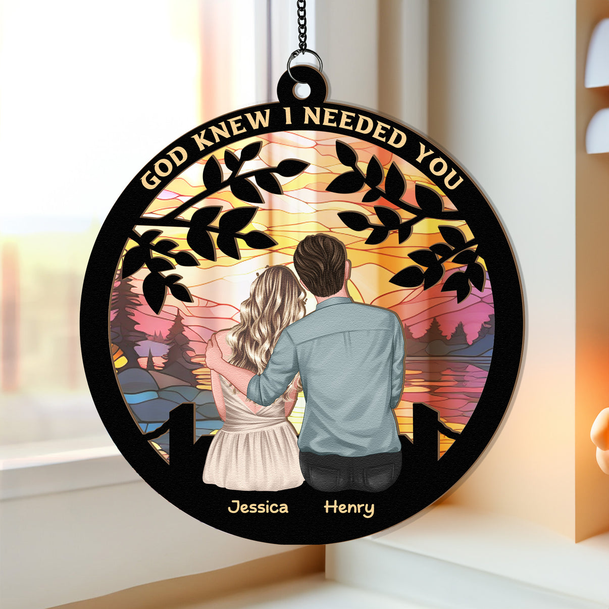 God Knew I Needed You - Personalized Window Hanging Suncatcher Ornament ...