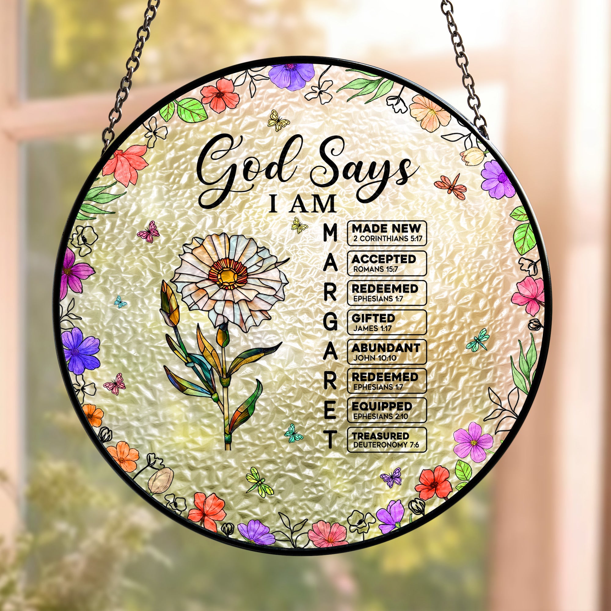 God Says I Am Name Letter In Bible - Personalized Stained Glass Window ...