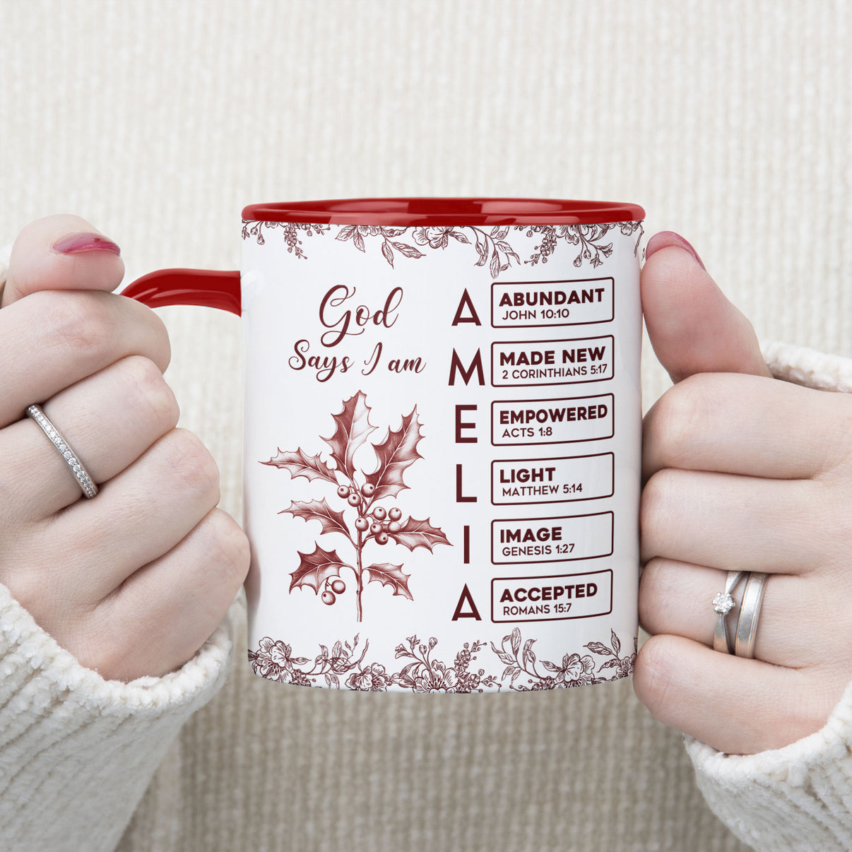God Says I Am Name Letter In Bible Toile De Jouy Style - Personalized Accent Mug – Macorner