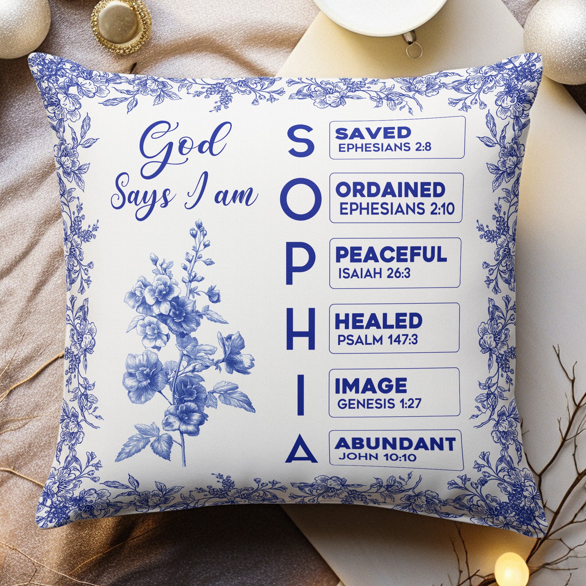 God Says I Am Name Letter In Bible Toile De Jouy Style - Personalized ...