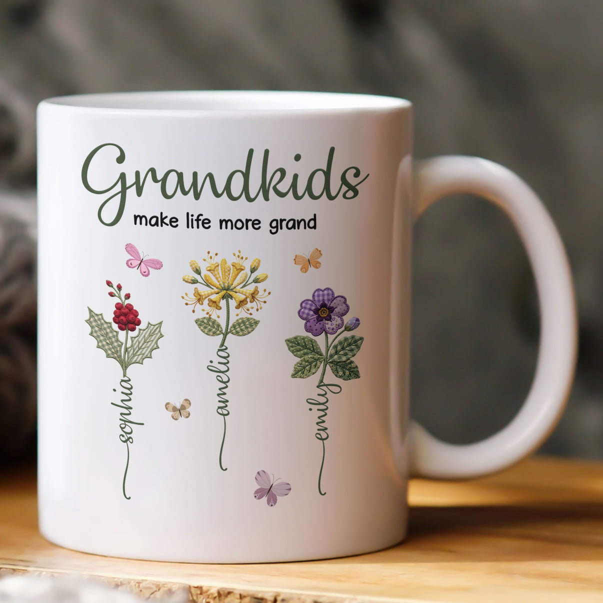 Grandkids Make Life More Grand Patchwork Flowers - Personalized Mug ...