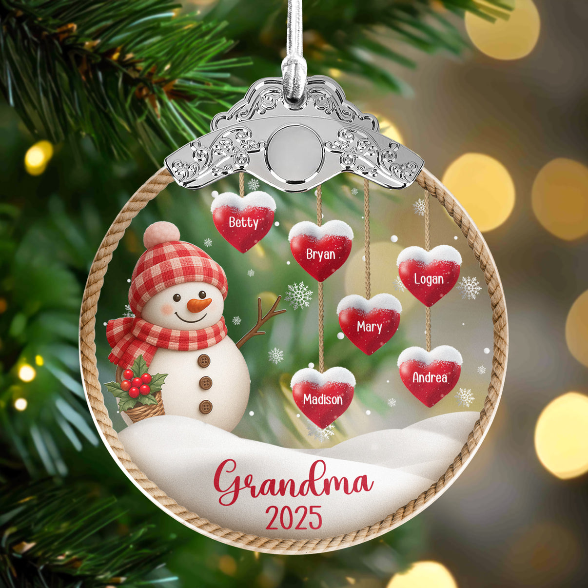 Grandma Snowman Christmas - Personalized Glass Ornament With Silver Cap – Macorner
