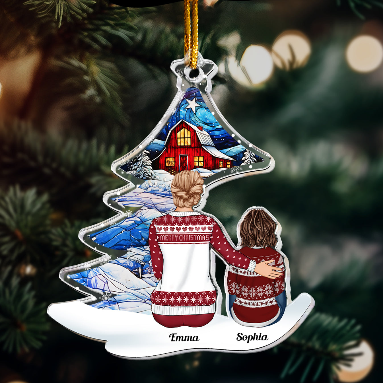 Grandma & Grandkids Sitting Under Christmas Tree - Personalized Acryli ...