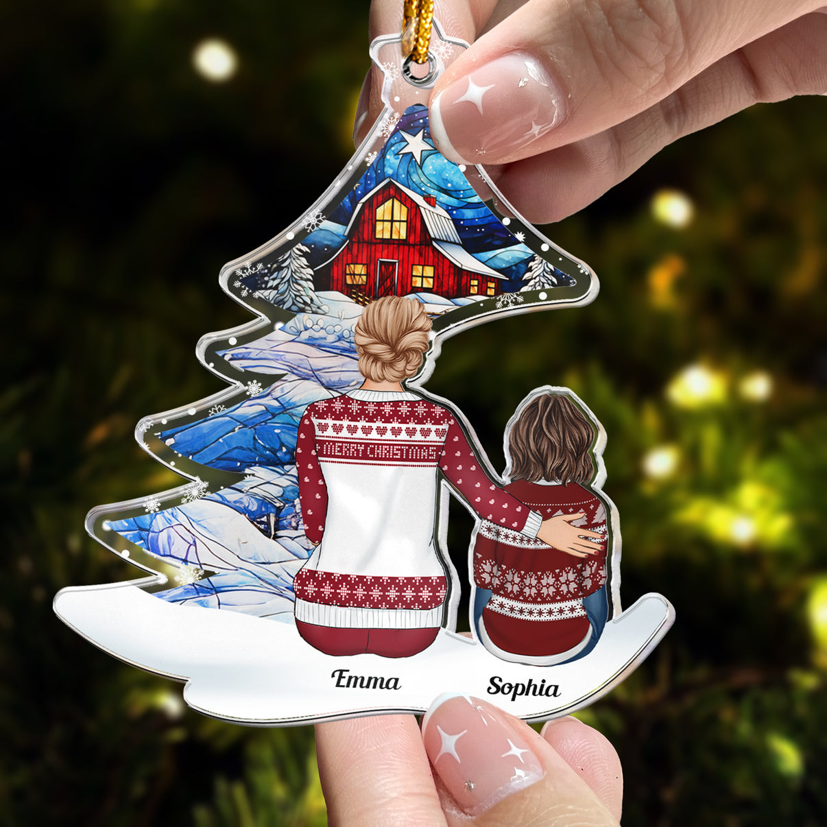 Grandma & Grandkids Sitting Under Christmas Tree - Personalized Acryli ...