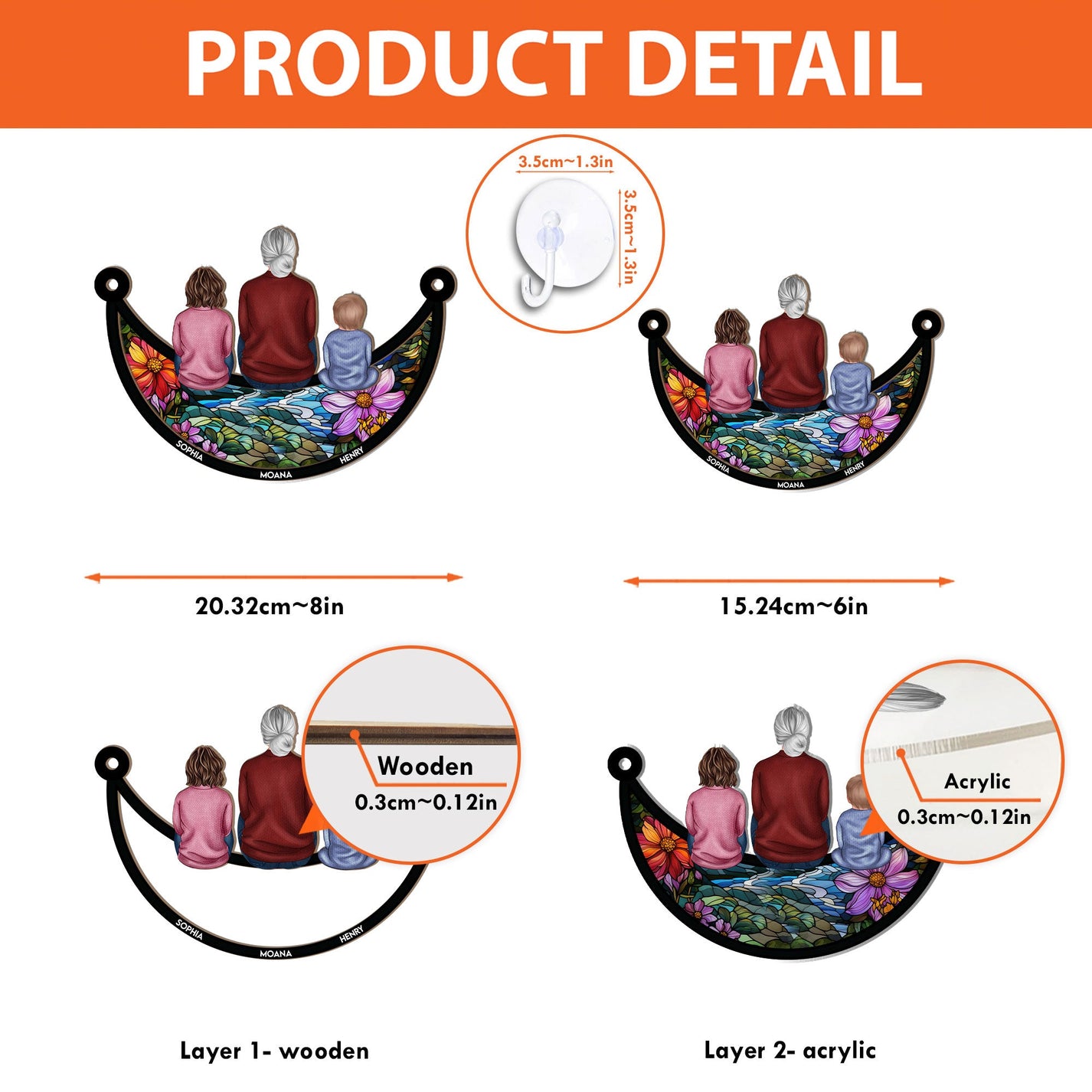 Grandma & Children On The Moon - Personalized Window Hanging Suncatcher ...