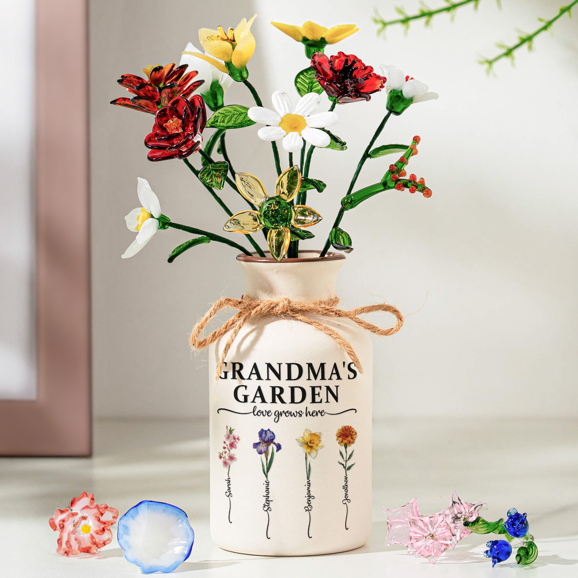 Grandma's Garden - Personalized Vase With Glass Birth Month Flowers ...