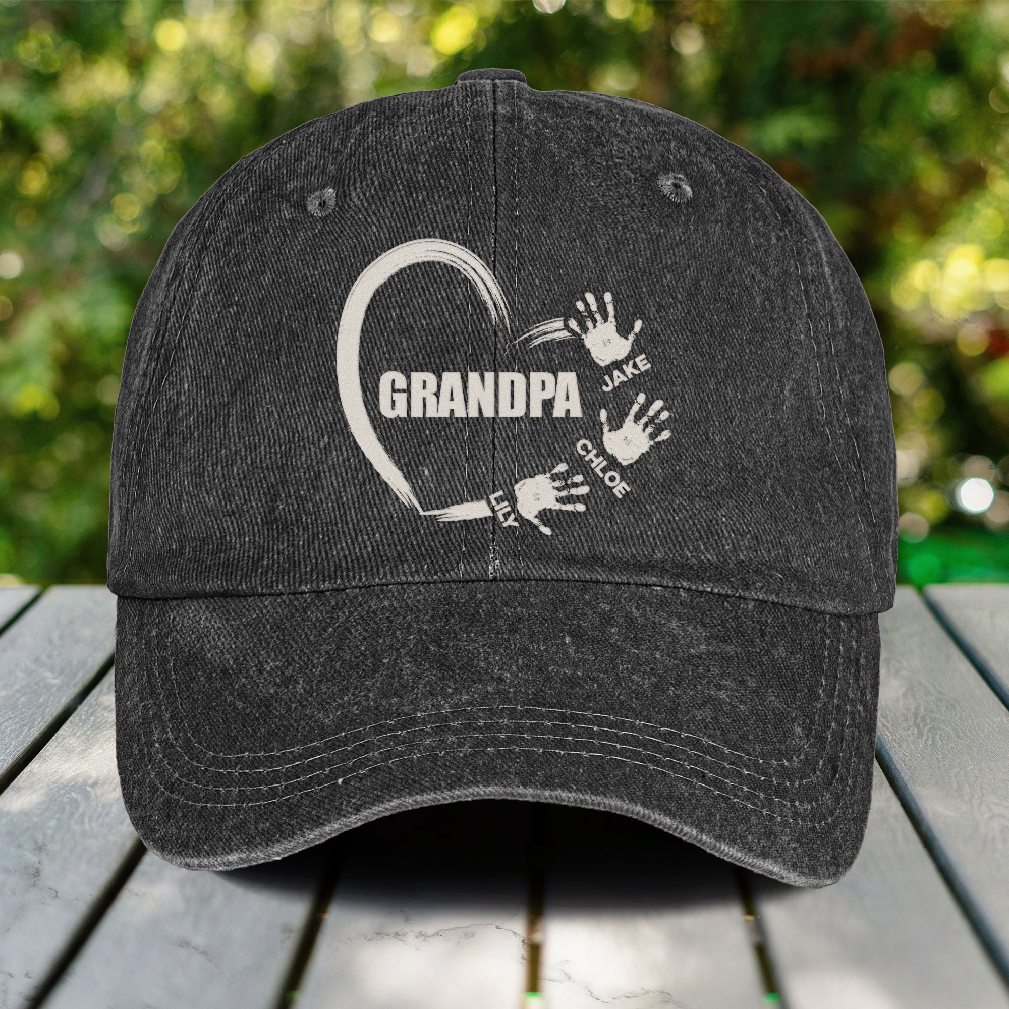 Grandpa Love Handprints - Personalized Distressed Denim Cap – Macorner