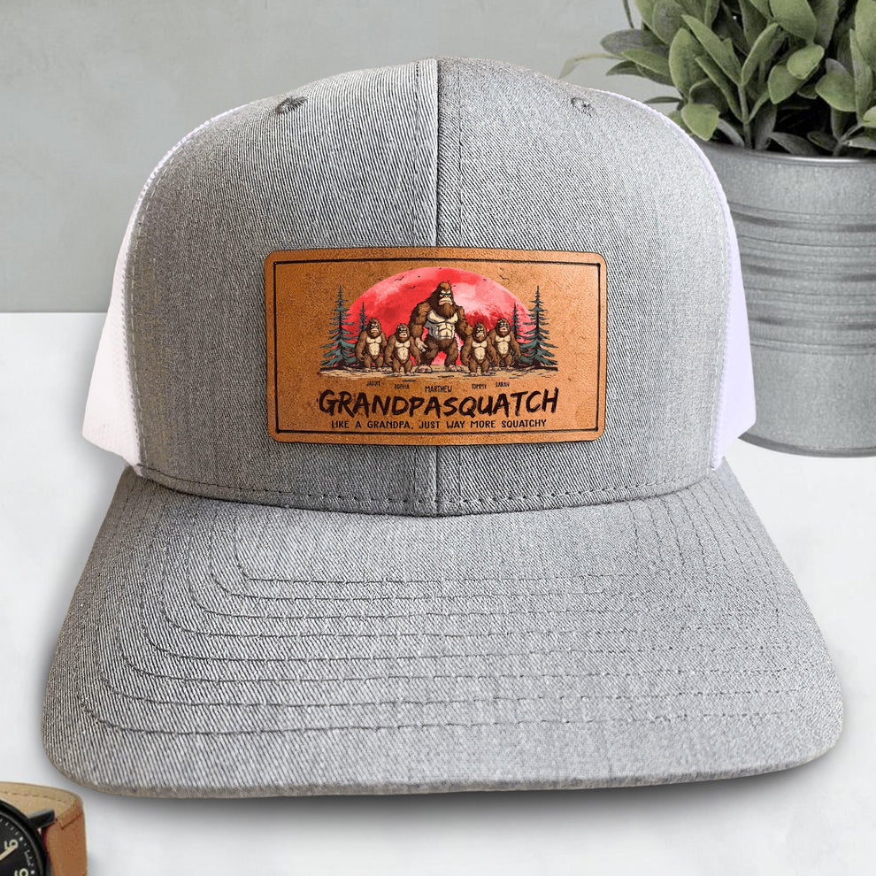 Father's Day Gifts, Grandpasquatch - Personalized Leather Patch Hat ...