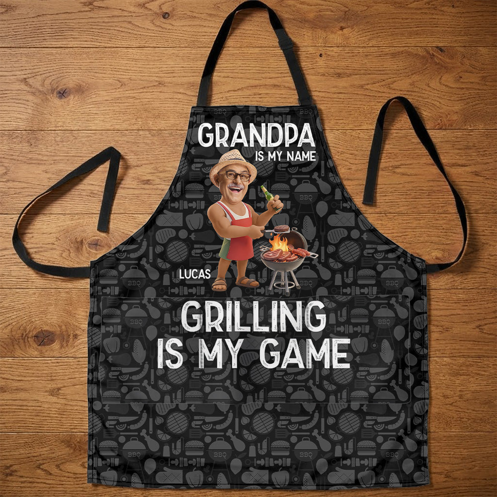 Grilling Is My Game Gift For Grandpa, Papa - Personalized Apron – Macorner