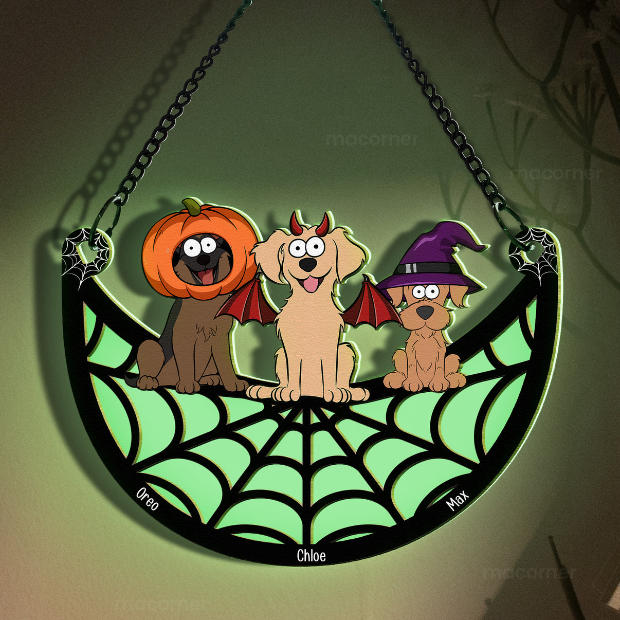 Halloween With Dogs Cats Babies - Personalized Window Hanging Luminous ...