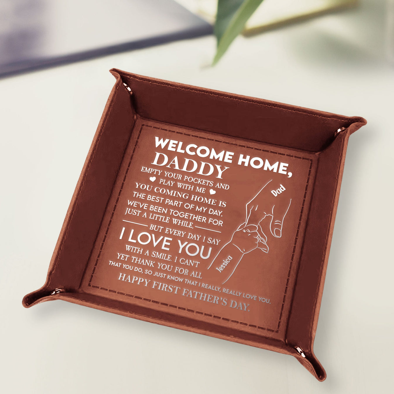 Happy First Father's Day From Baby - Personalized Leather Valet Tray ...