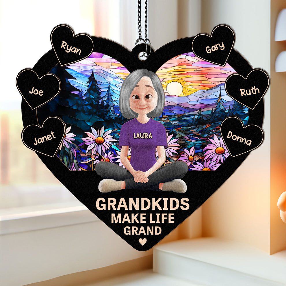 Happy Grandma And Her Kids - Personalized Window Hanging Suncatcher ...