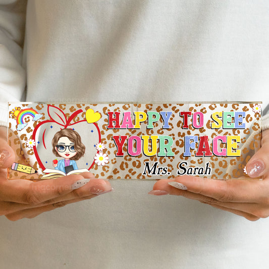 Happy To See Your Face Leopard Pattern Teacher Name Plate - Personaliz ...