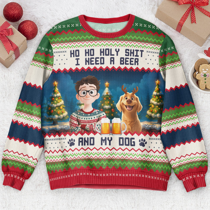 Ho Ho Holy I Need A Beer Bourbon Wine And My Dog New Ver - Personalize ...