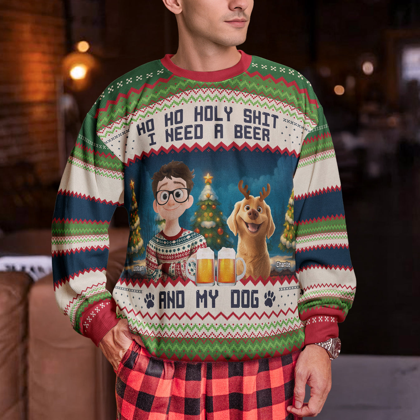 Ho Ho Holy I Need A Beer Bourbon Wine And My Dog New Ver - Personalize ...