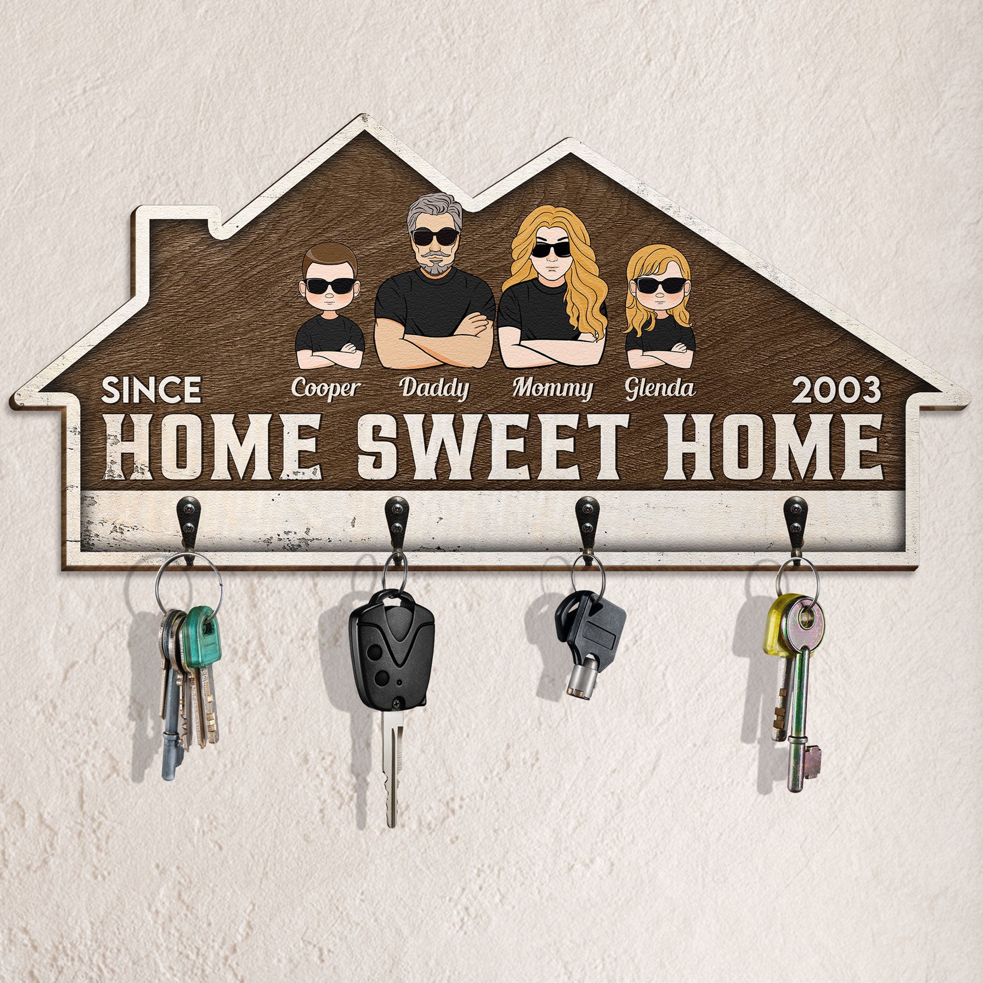 Home Sweet Home - Personalized Custom Key Holder - Ver 2 - Macorner
