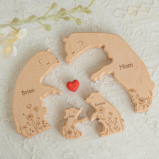 Hugging Bear Family Floral Version - Personalized Wooden Bear Family ...