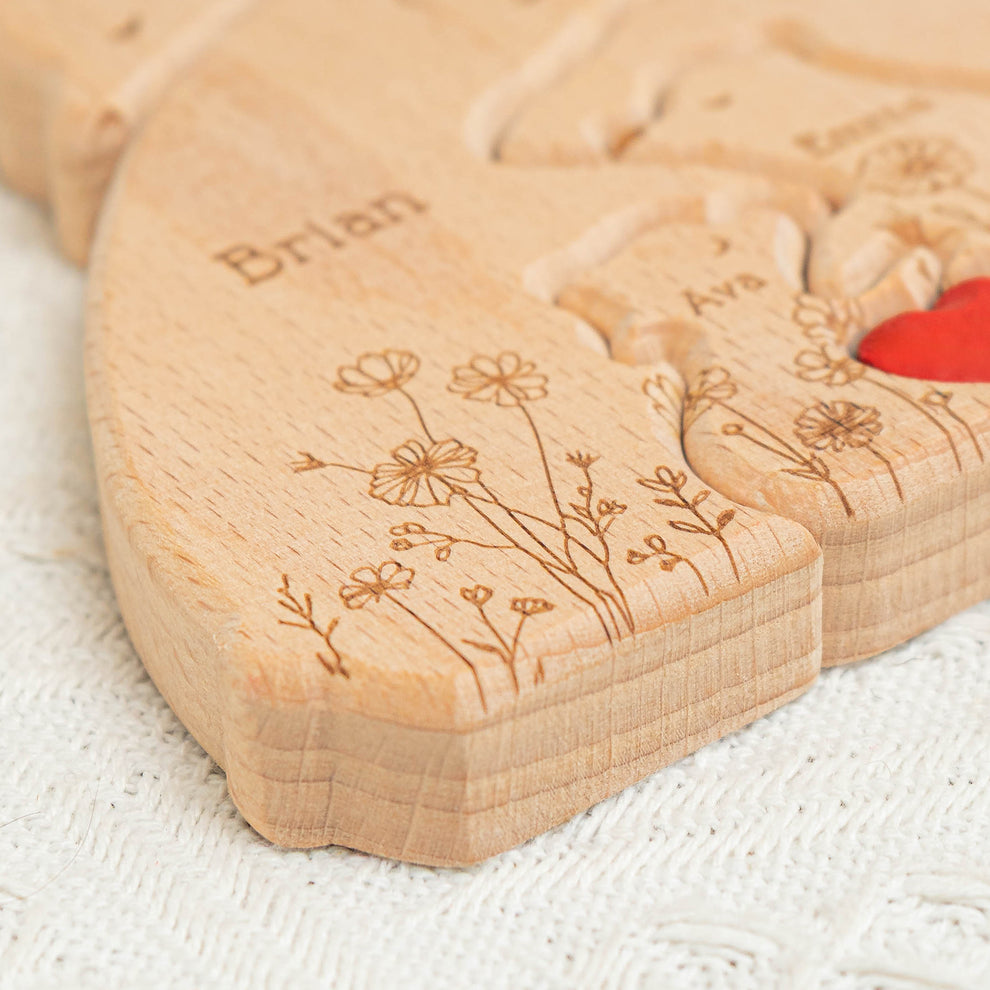 Hugging Bear Family Floral Version - Personalized Wooden Bear Family ...