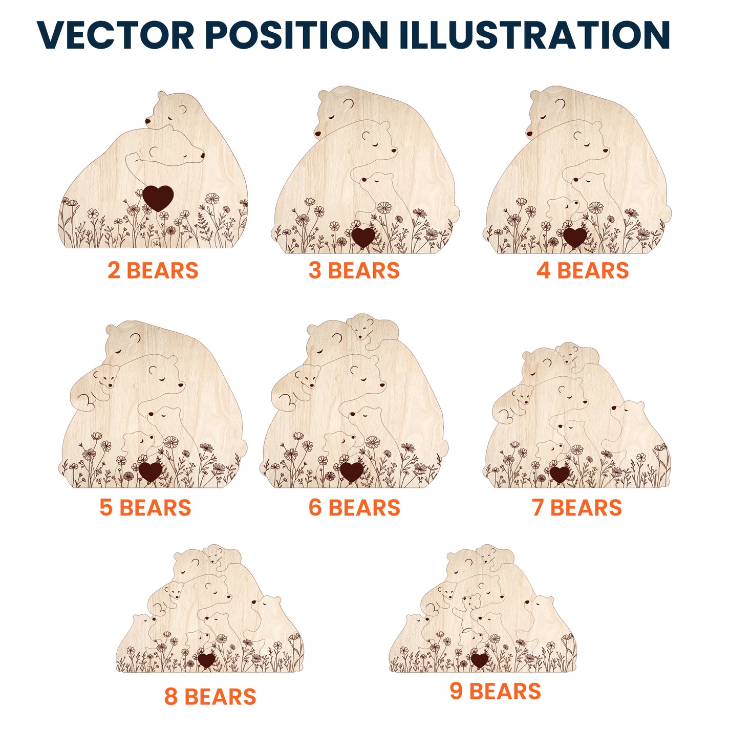 Hugging Bear Family Floral Version - Personalized Wooden Bear Family ...
