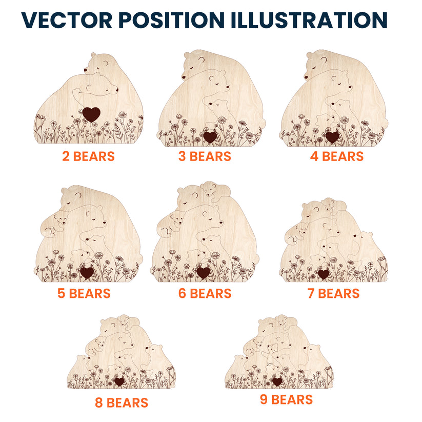 Hugging Bear Family Floral Version - Personalized Wooden Bear Family ...
