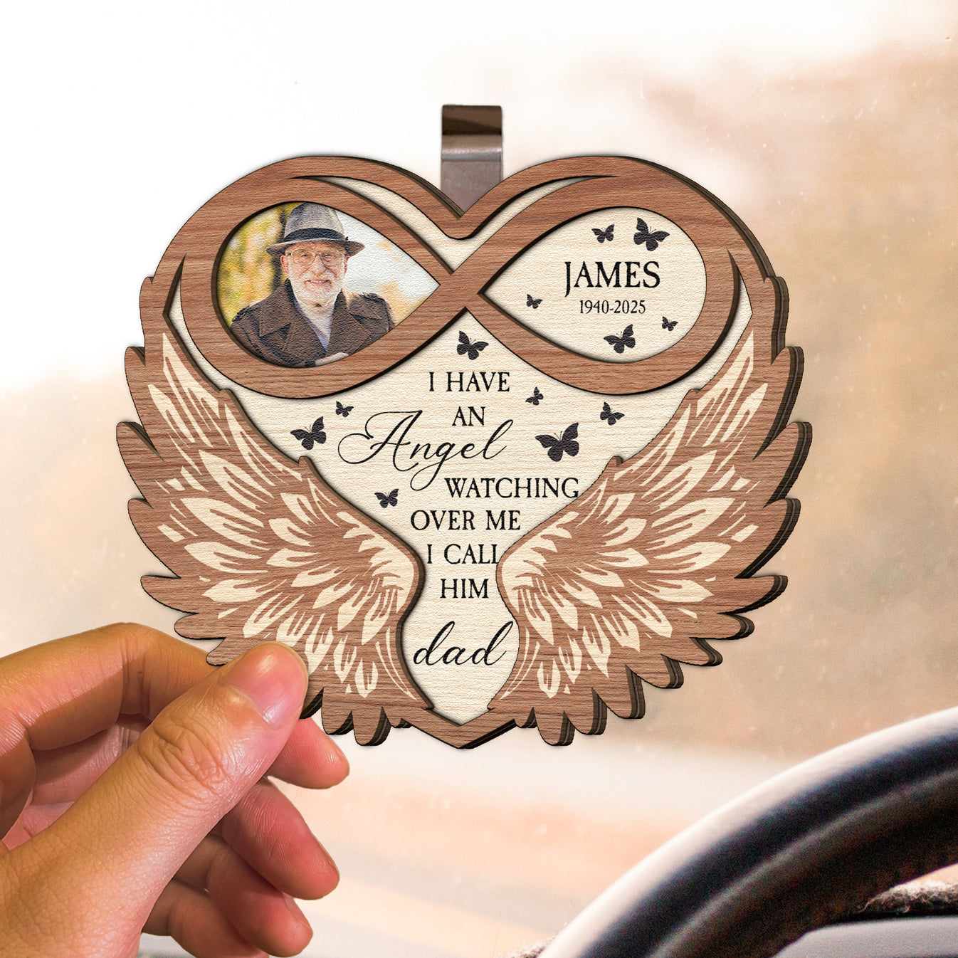 I Have An Angel Watching Over Me - Personalized Wooden Photo Car Visor ...