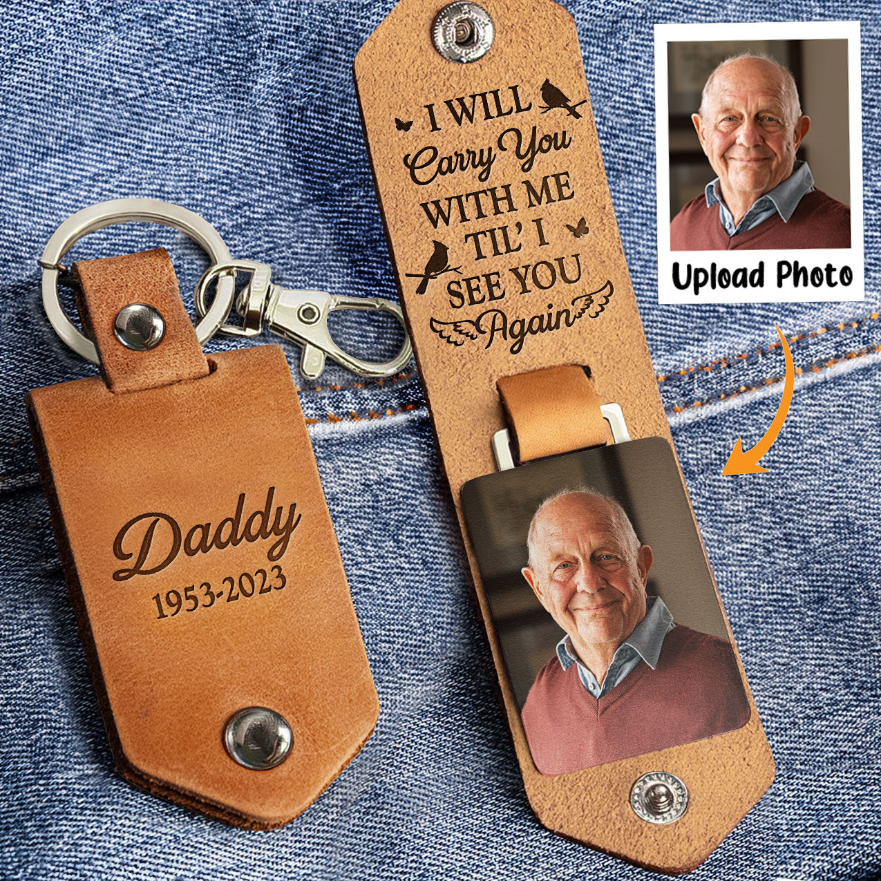 I Will Carry You With Me - Personalized Leather Photo Keychain – Macorner