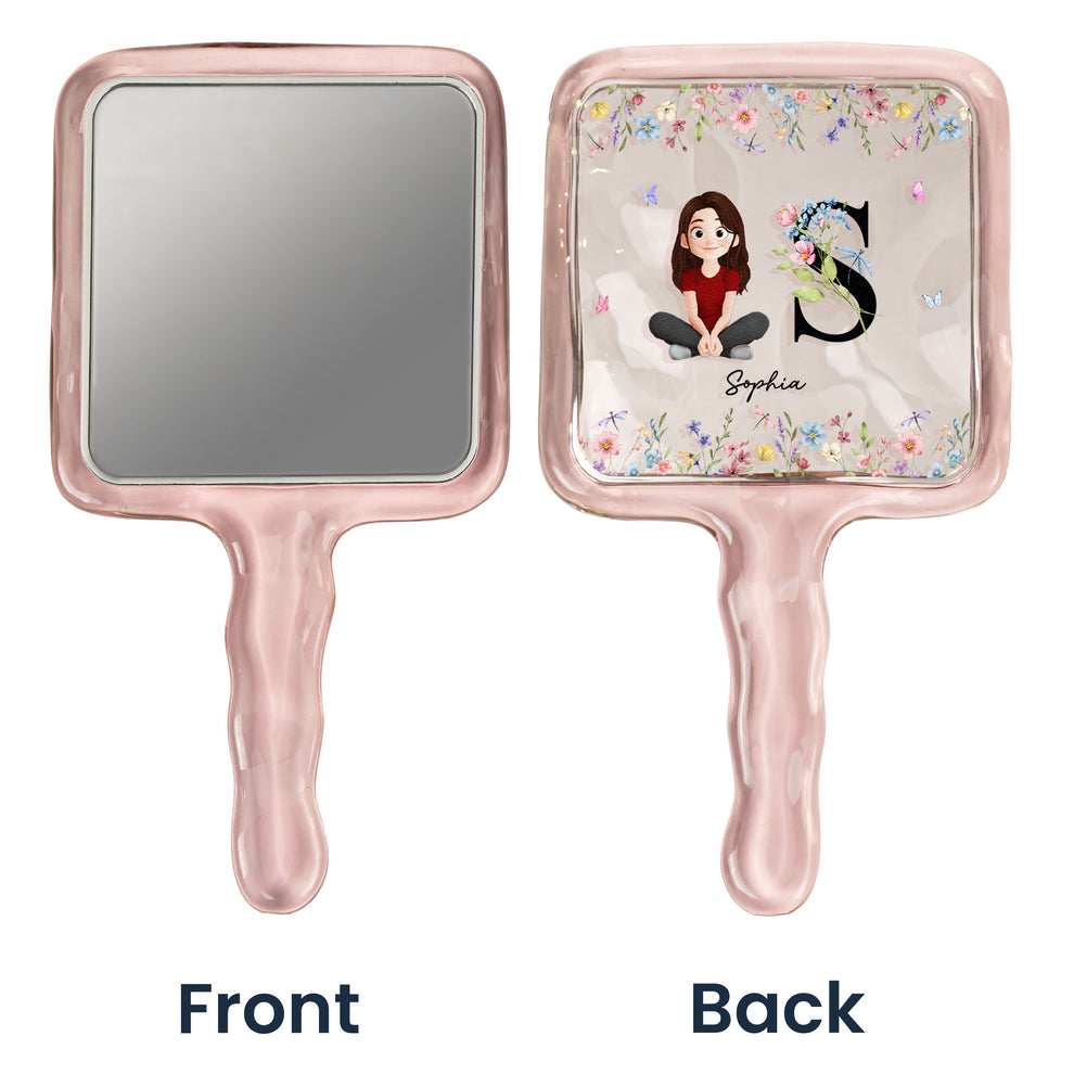 Initial Name With Floral - Personalized Handheld Mirror – Macorner
