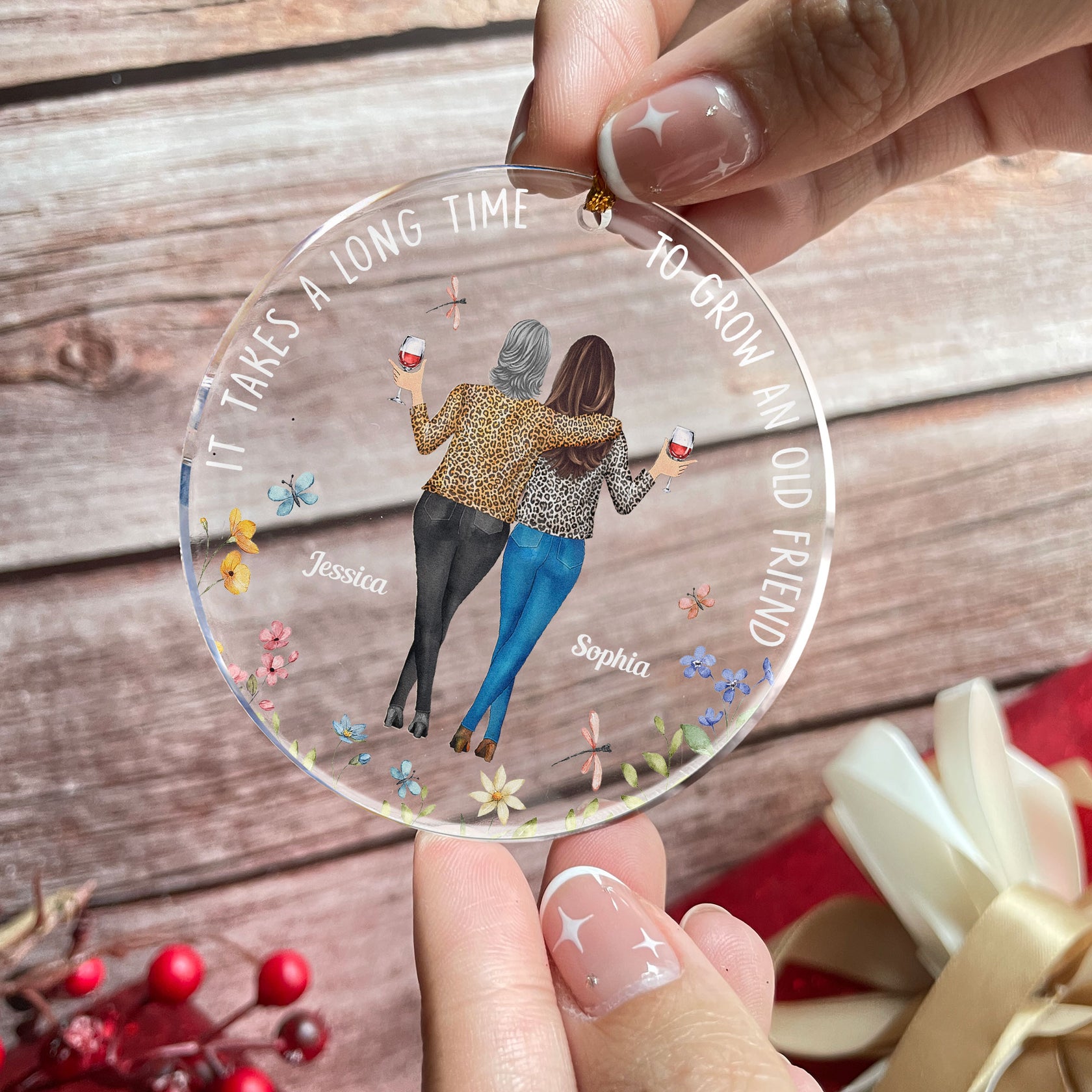 It Takes A Long Time Friends Leopard - Personalized Acrylic Ornament ...