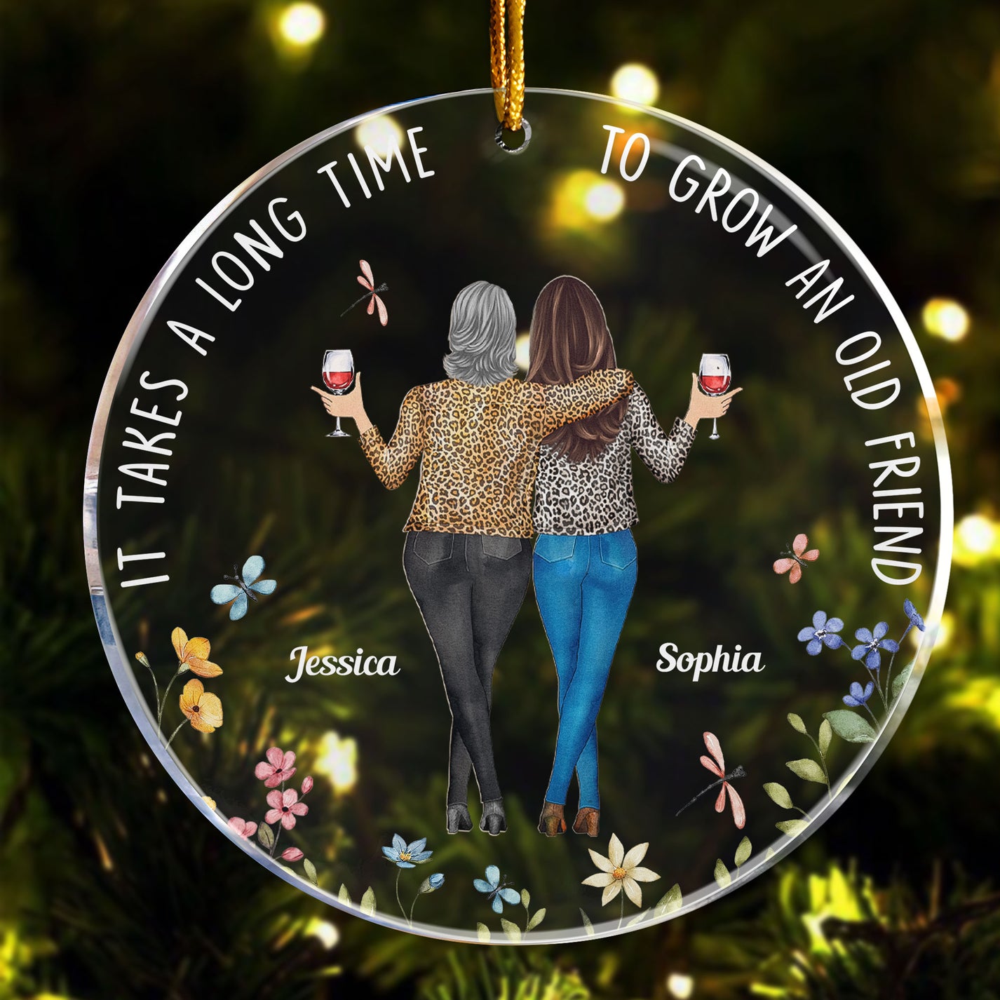 It Takes A Long Time Friends Leopard - Personalized Acrylic Ornament ...