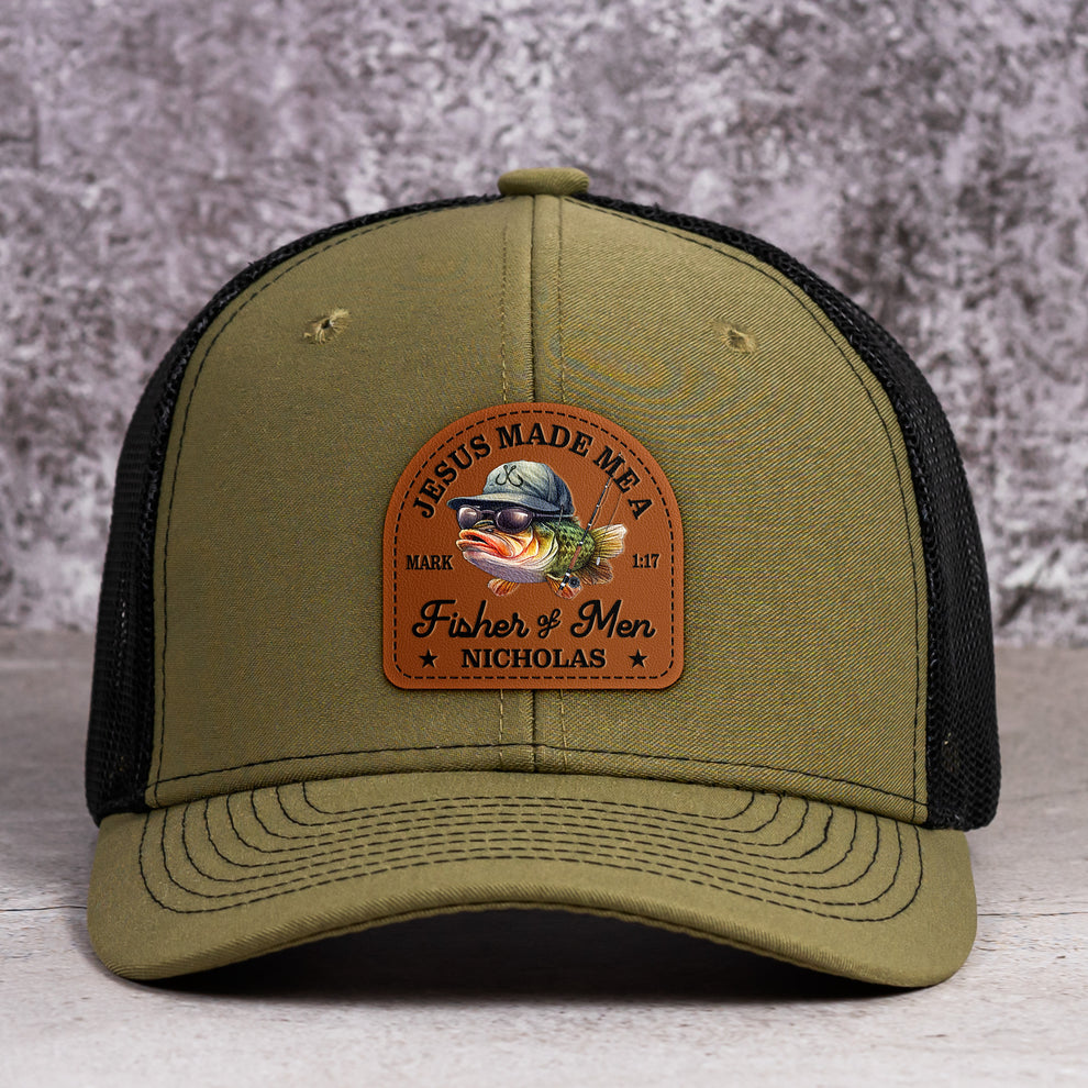 Jesus Made Me A Fisher Of Men - Personalized Leather Patch Hat – Macorner