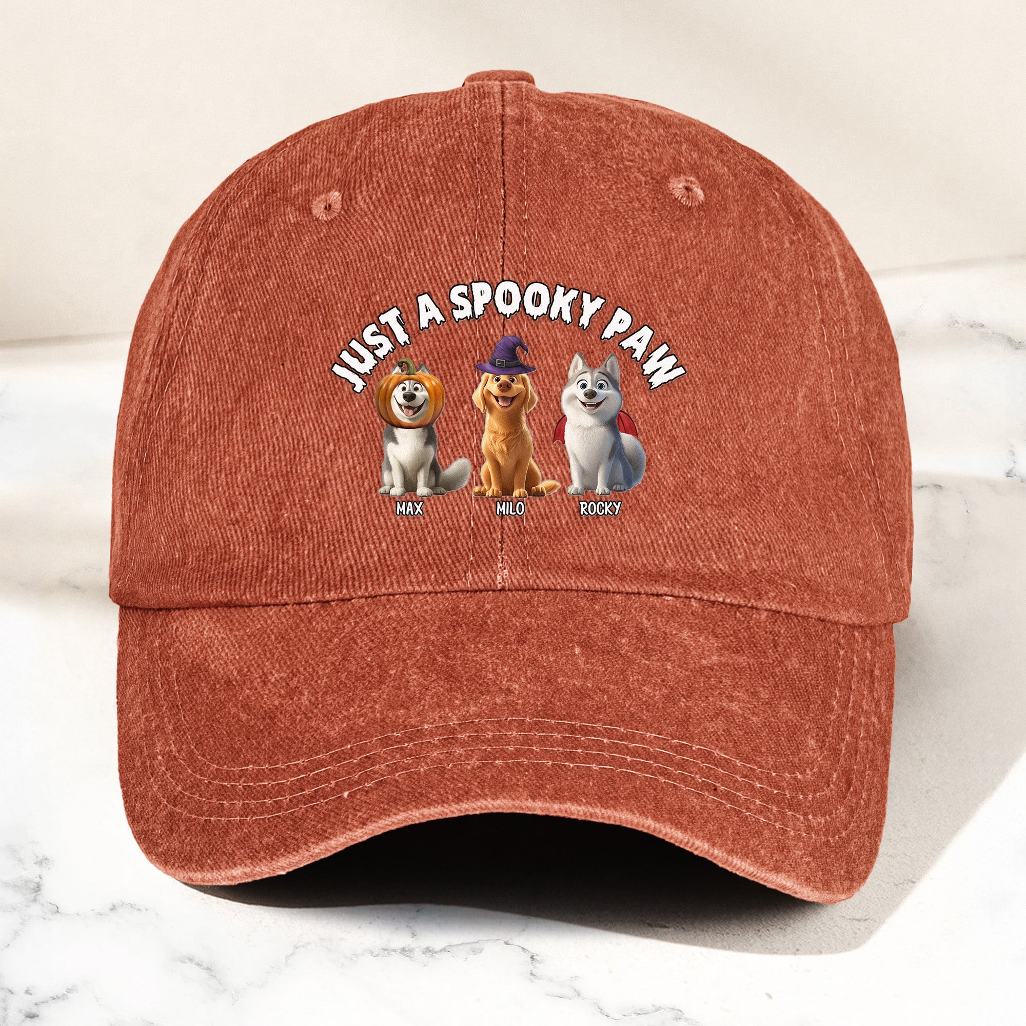 Just A Spooky Paw Halloween - Personalized Distressed Denim Cap – Macorner