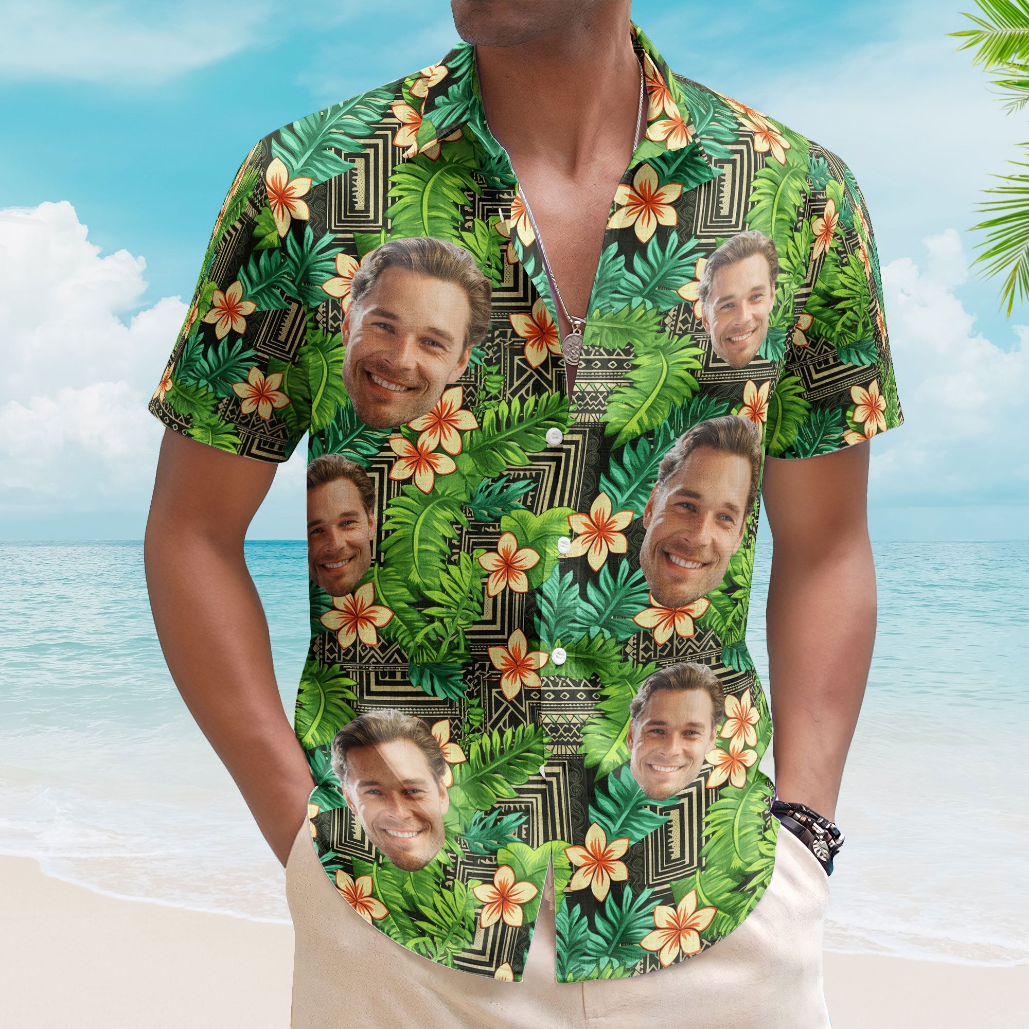 Kapa Hawaiian Pattern Tropical Aloha Shirts With Face - Custom Photo H ...