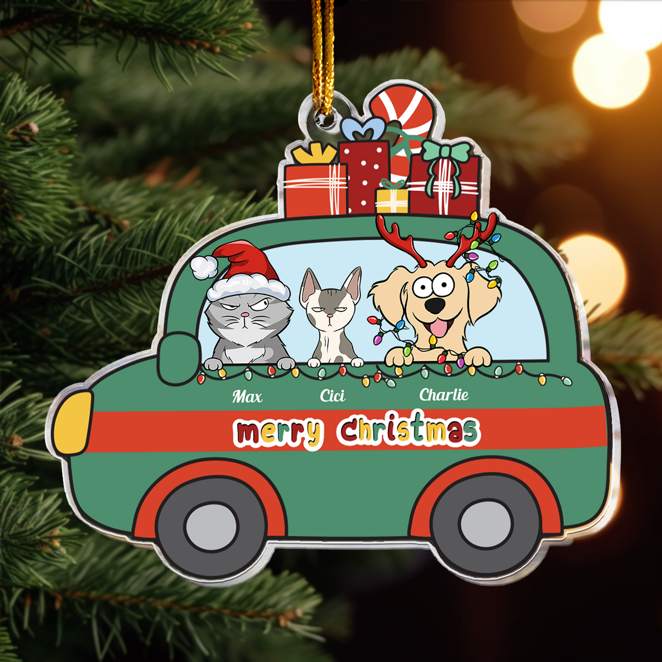 Little Pets On The Christmas Bus - Personalized Acrylic Ornament – Macorner